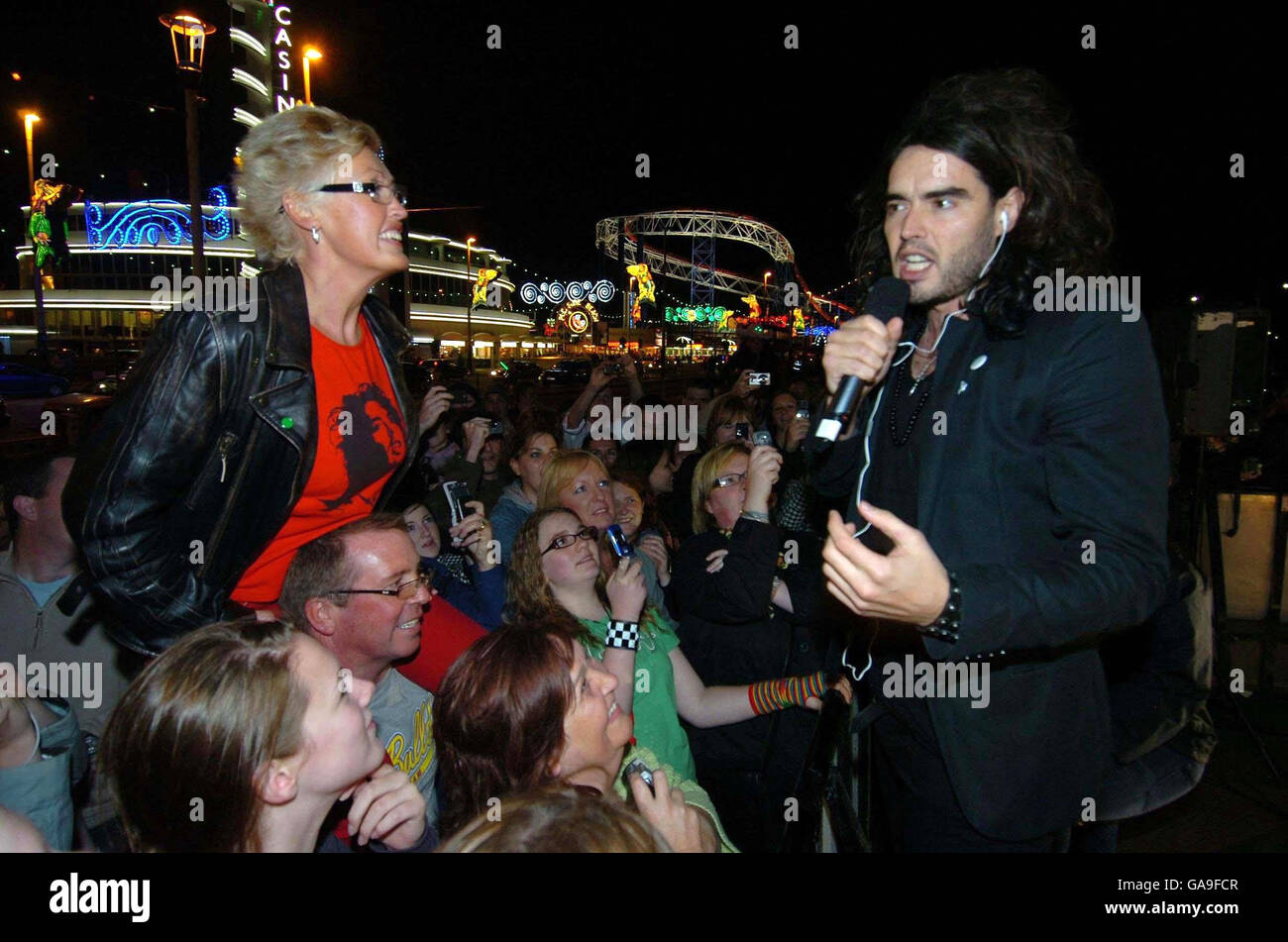 Russell Brand Performs Radio Show in an Ice Cream Van - Blackpool Stock ...