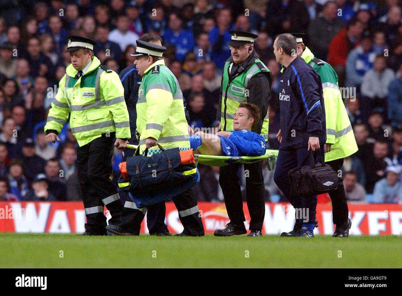 Chelsea's Graeme Le Saux is stretchered off in the early stages of the ...