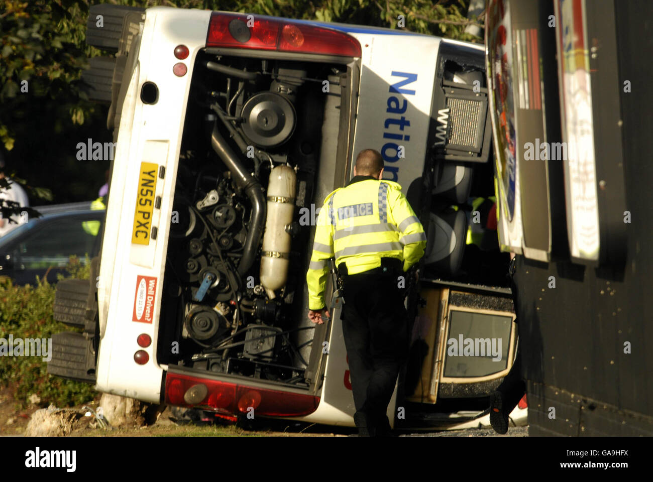 Coach crash on motorway Stock Photo - Alamy