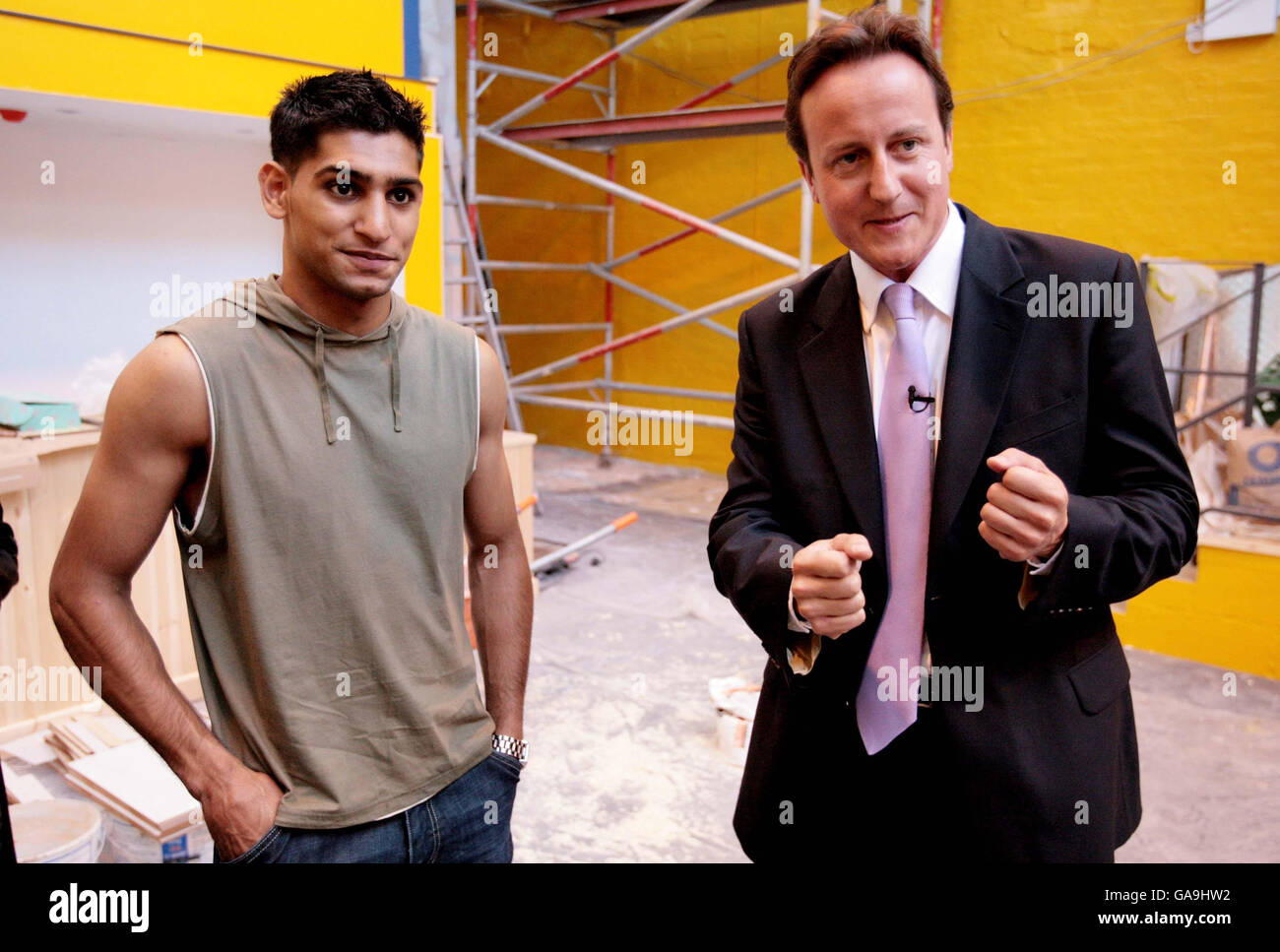 Conservative Party leader David Cameron meets boxer Amir Khan at the ...