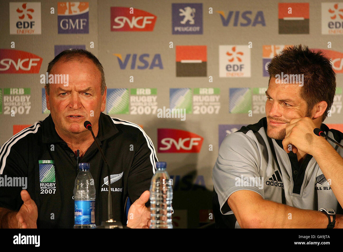 New Zealand coach Graham Henry (left) with captain Richard McCaw during ...