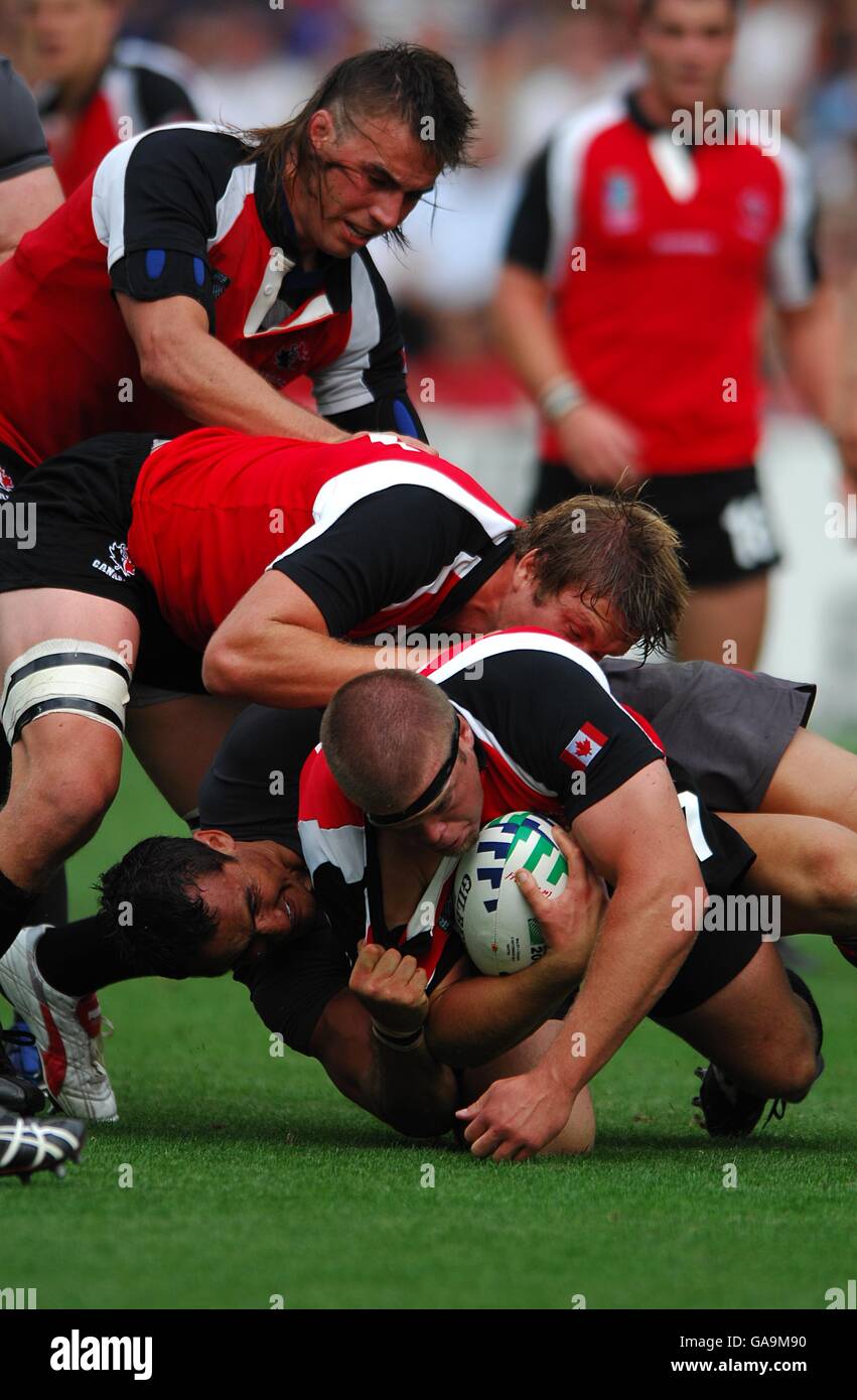 Canada's Dan Pletch is tackled by Wales' Sonny Parker Stock Photo - Alamy