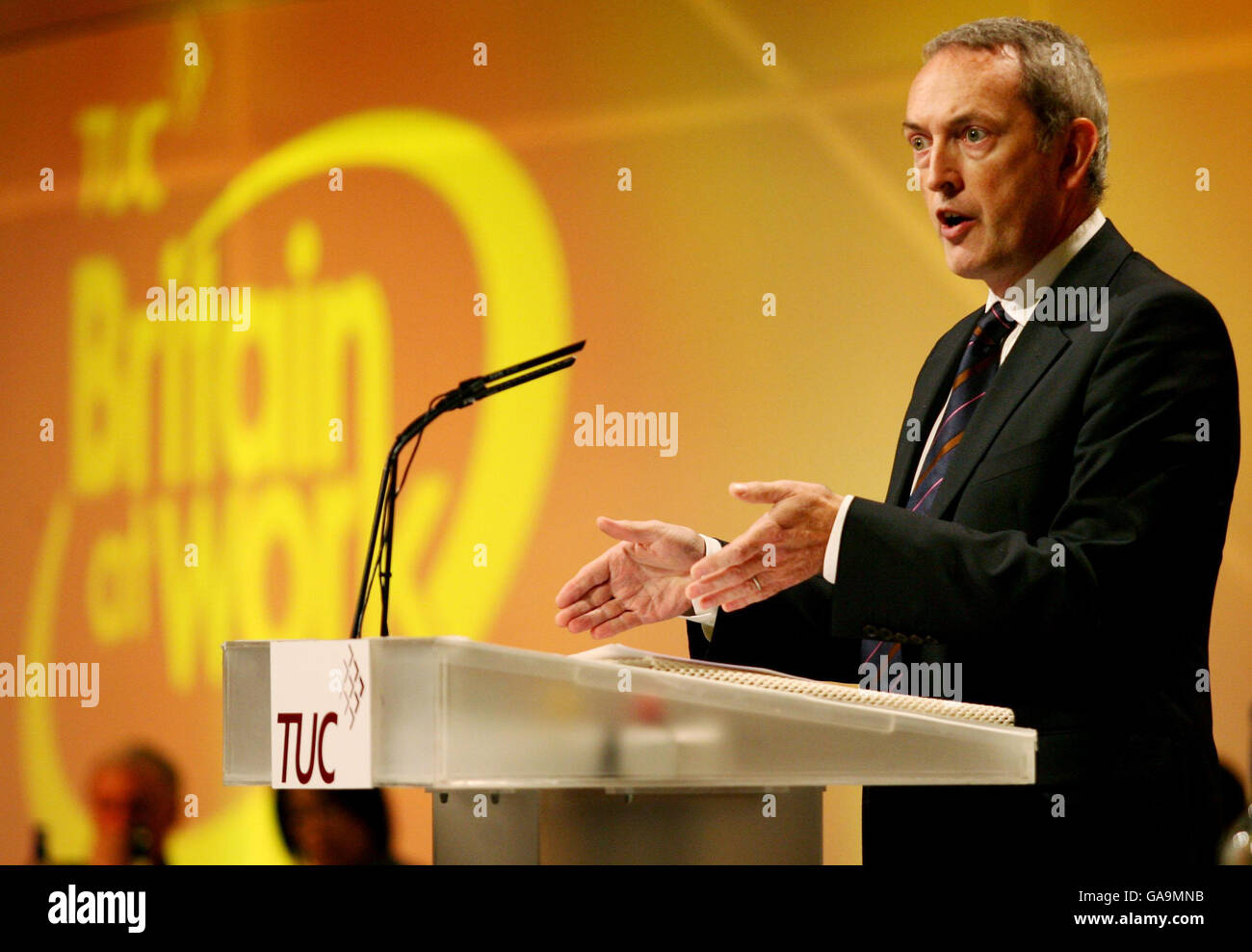Business enterprise secretary john hutton speaking t hi-res stock ...