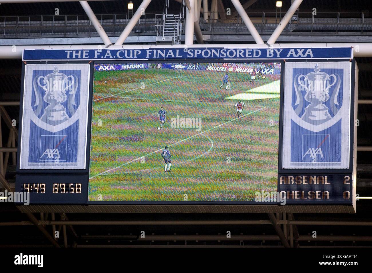 The scoreboard shows the action and the scoreline hi-res stock ...