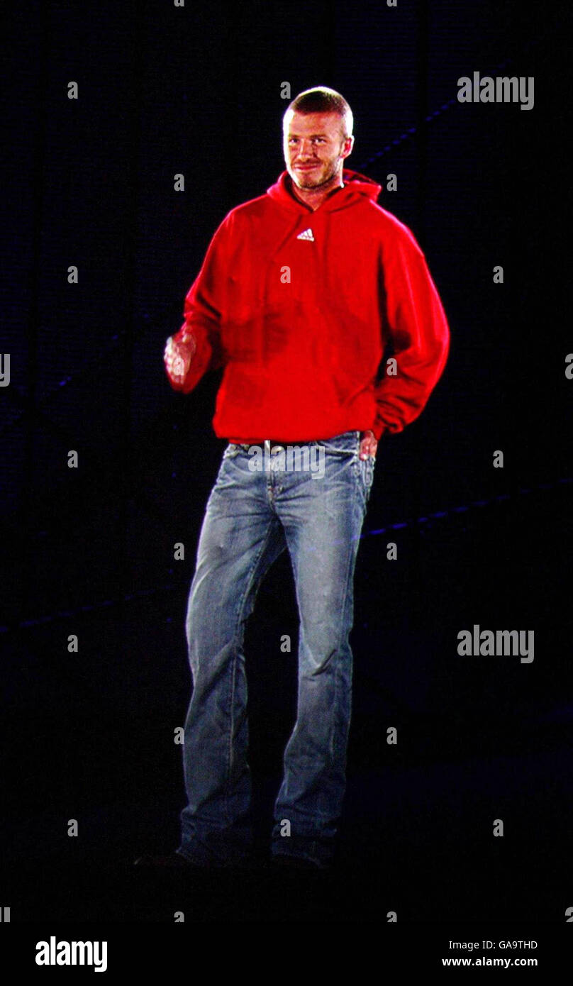 David Beckham speaks in a recorded presentation, as Adidas is unveiled ...