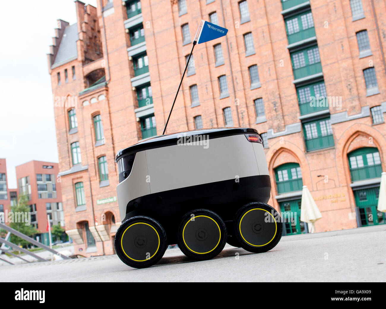 A robot developed by the company Starship Technologies for parcel ...