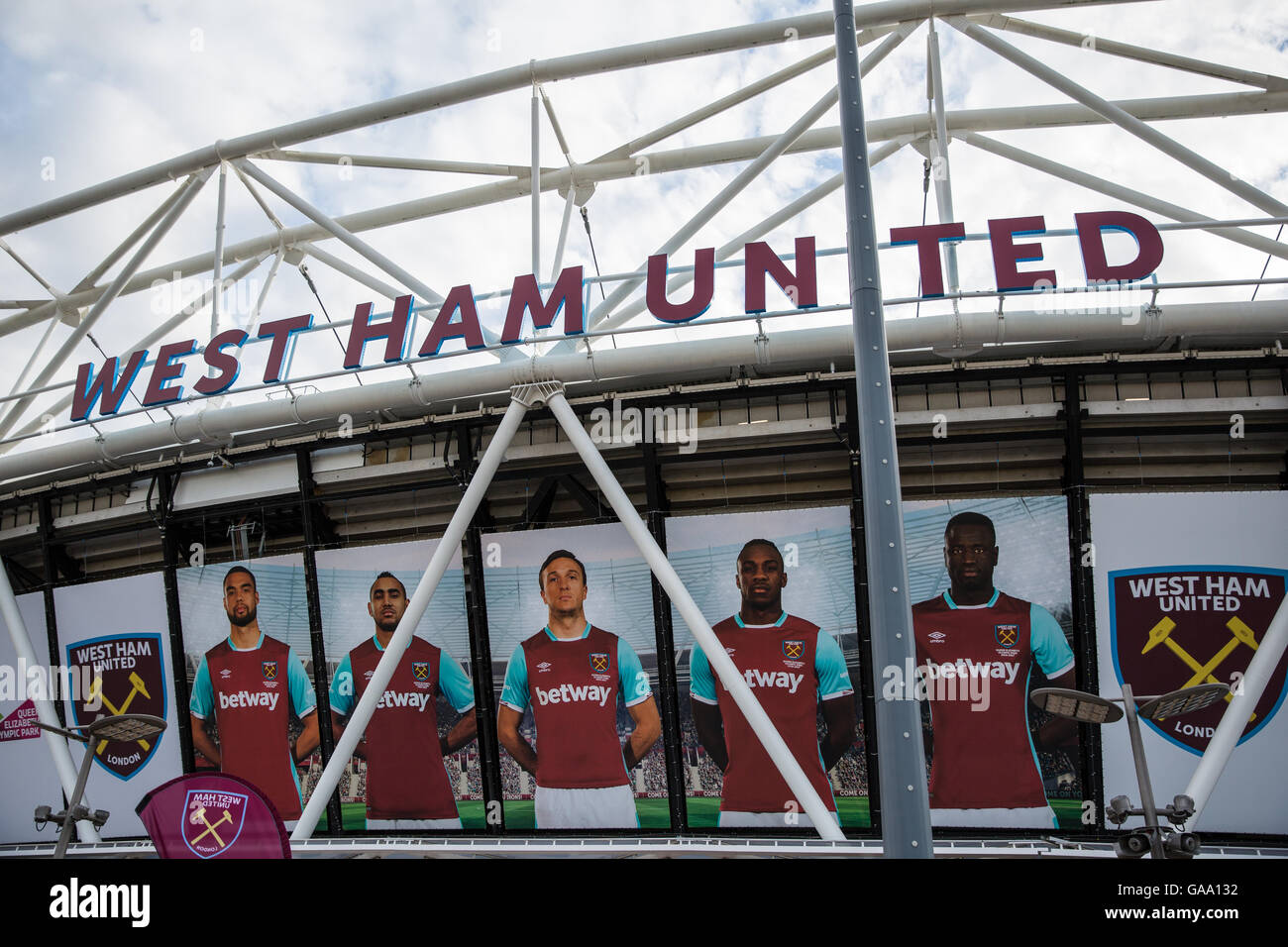 London, UK. 4th August, 2016. New signage and fabric panels bearing the ...
