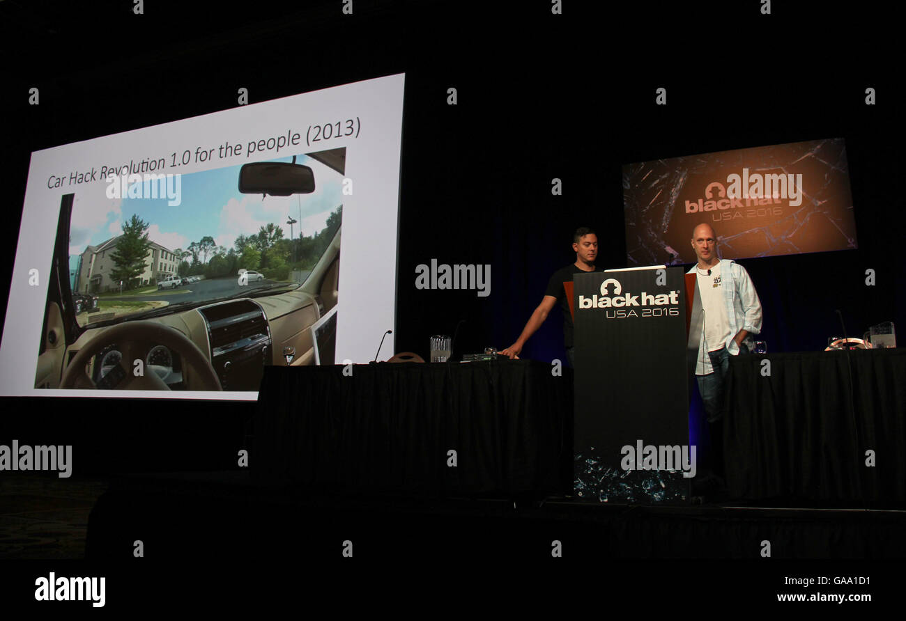 Las Vegas, USA. 4th Aug, 2016. Car hackers Charlie Miller (R) and Chris ...