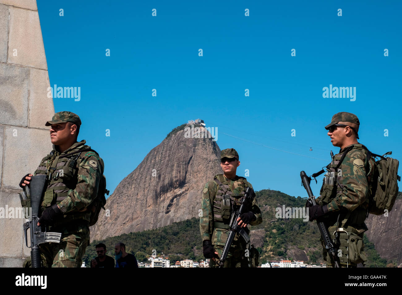 Rio de Janeiro, Brazil. 31st July, 2016. Soldiers guard all the ...