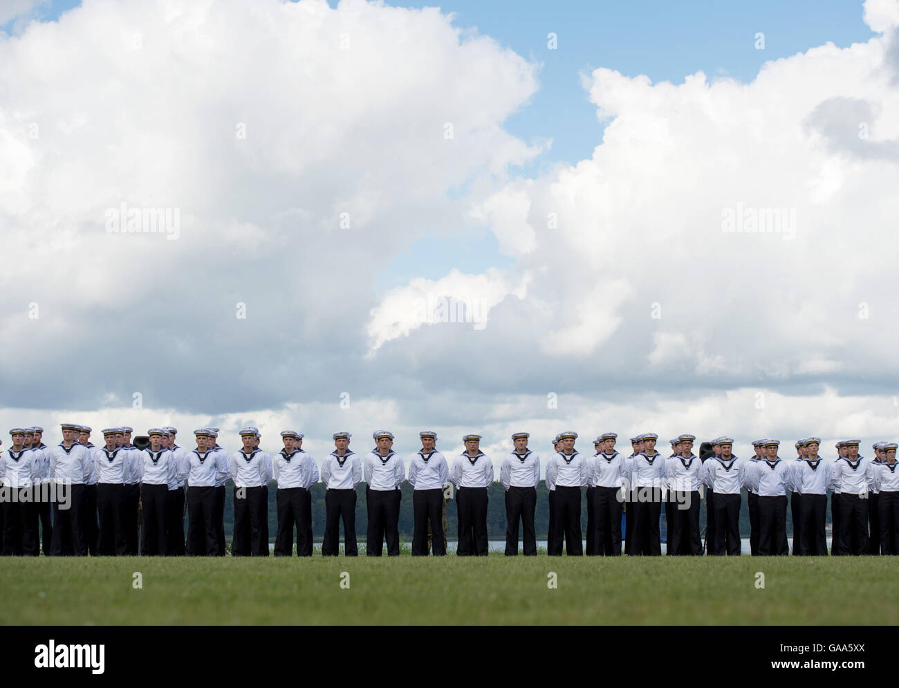 Flensburg, Germany. 5th Aug, 2016. German navy officer cadets standing ...