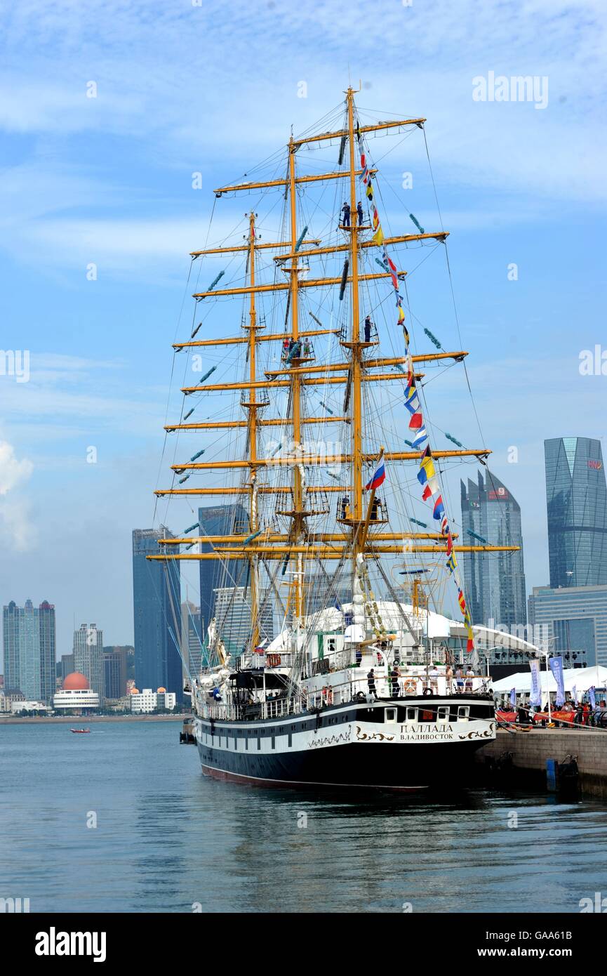 Qingdao. 5th Aug, 2016. Russia's famous yacht Pallada docks at the ...
