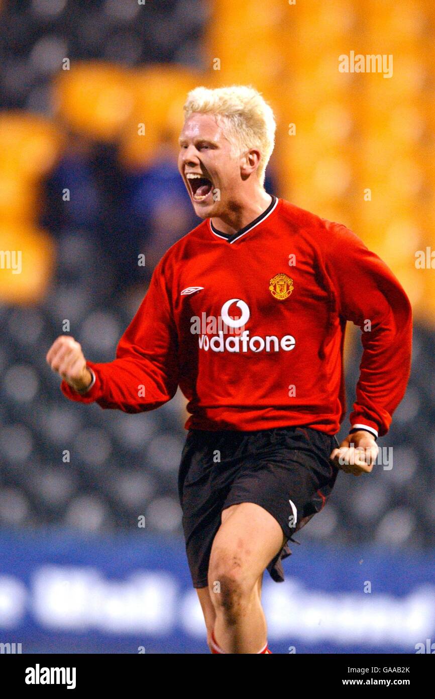 Manchester uniteds mads timm celebrates scoring hi-res stock ...