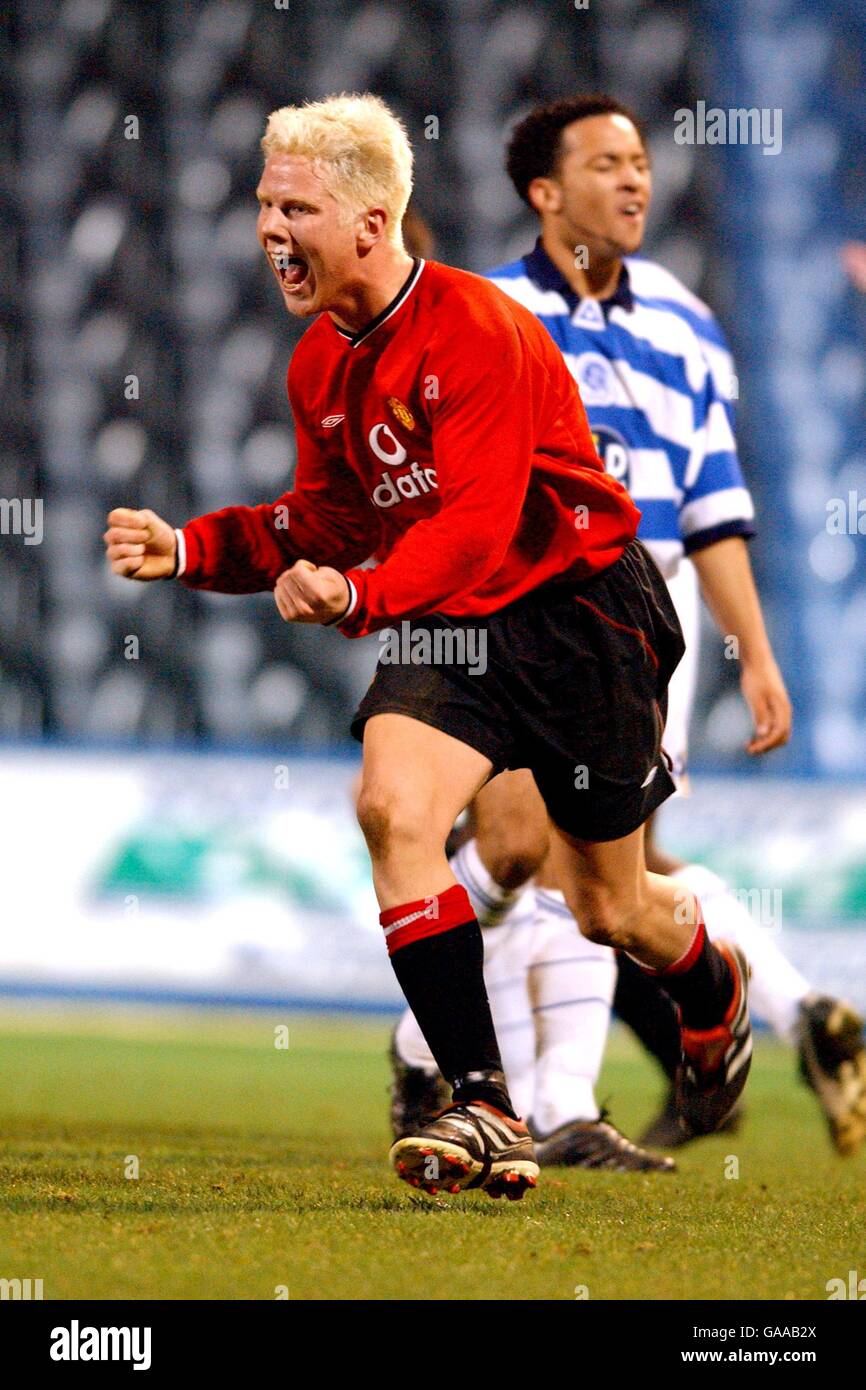 Manchester uniteds mads timm celebrates scoring hi-res stock ...