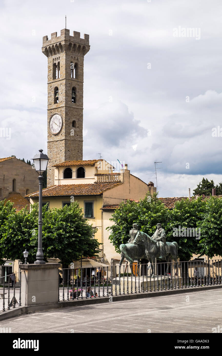 Romanesque cathedral tower built in 1028, on the Piazza Mino in Fiesole ...