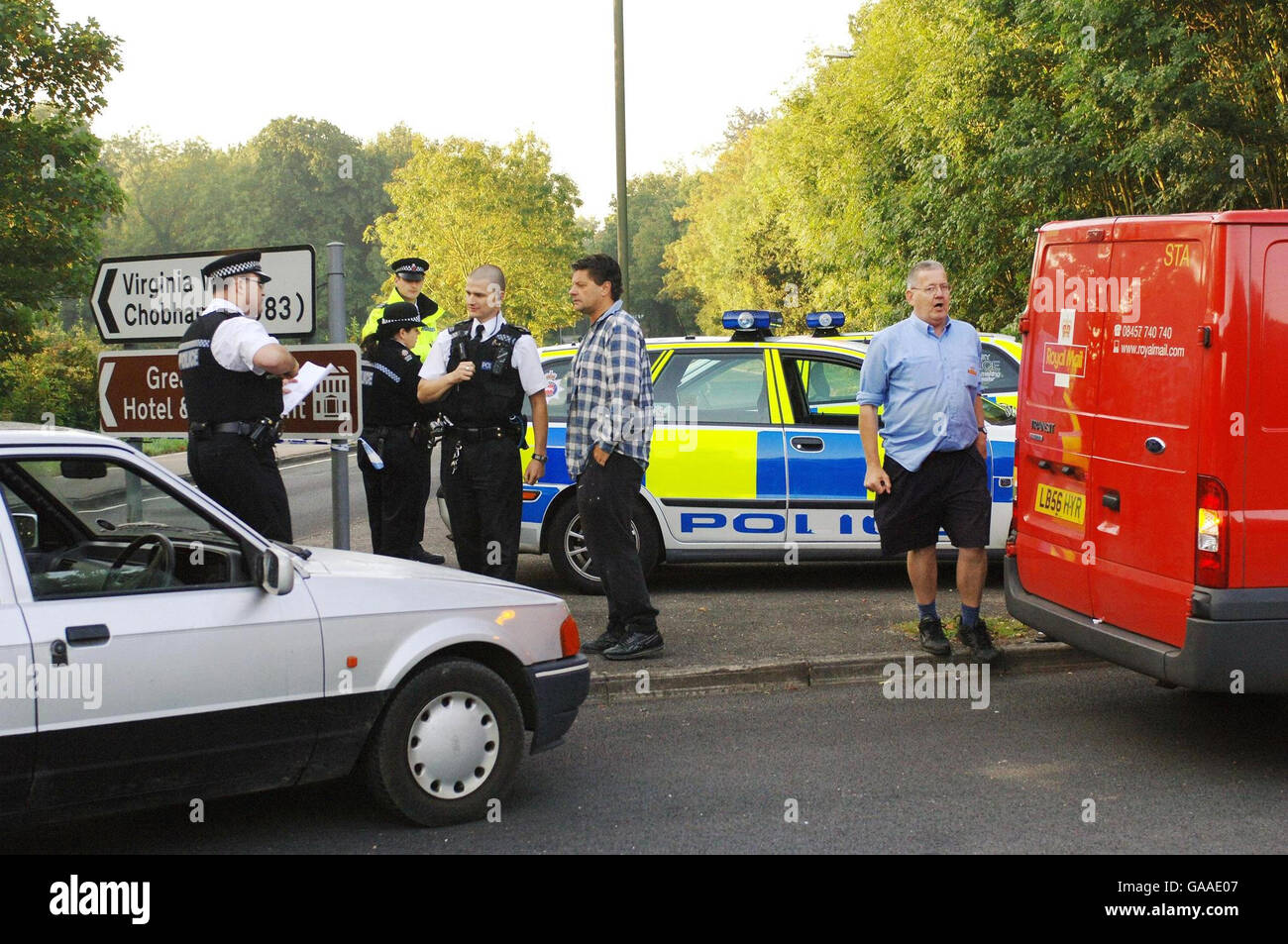A police roadblock near Hardwick Park Farm, Surrey, owned by Robert ...