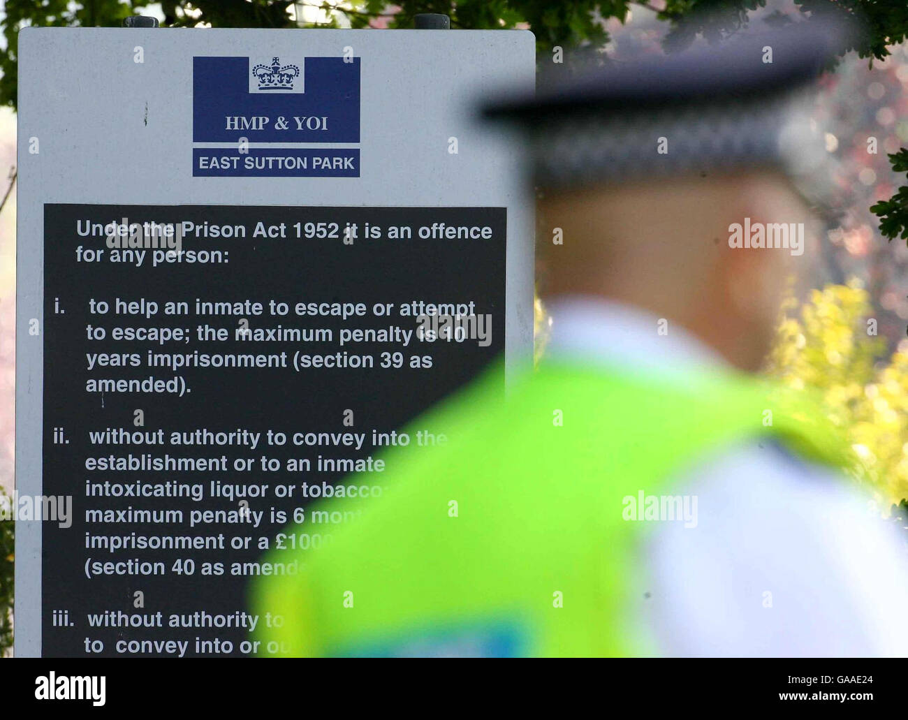 Police officer in the grounds of east sutton park prison hi-res stock ...