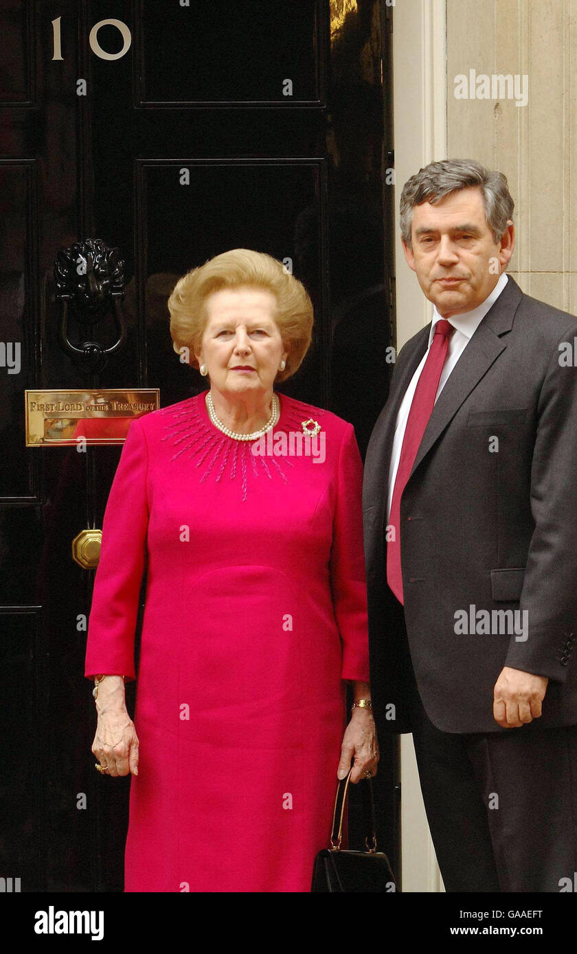Britain's Prime Minister Gordon Brown welcomes Baroness Thatcher to her ...