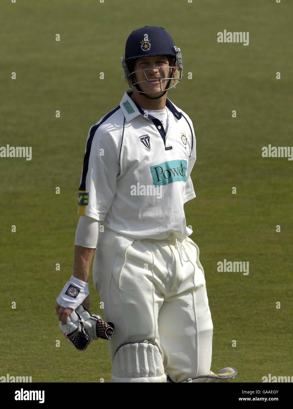 Hampshire's James Adams returns to the pavilion after being dismissed ...