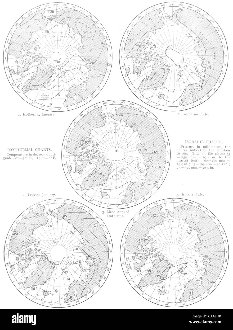 POLAR REGIONS: Isotherms, January July Mean Annual Isobars, 1910 ...