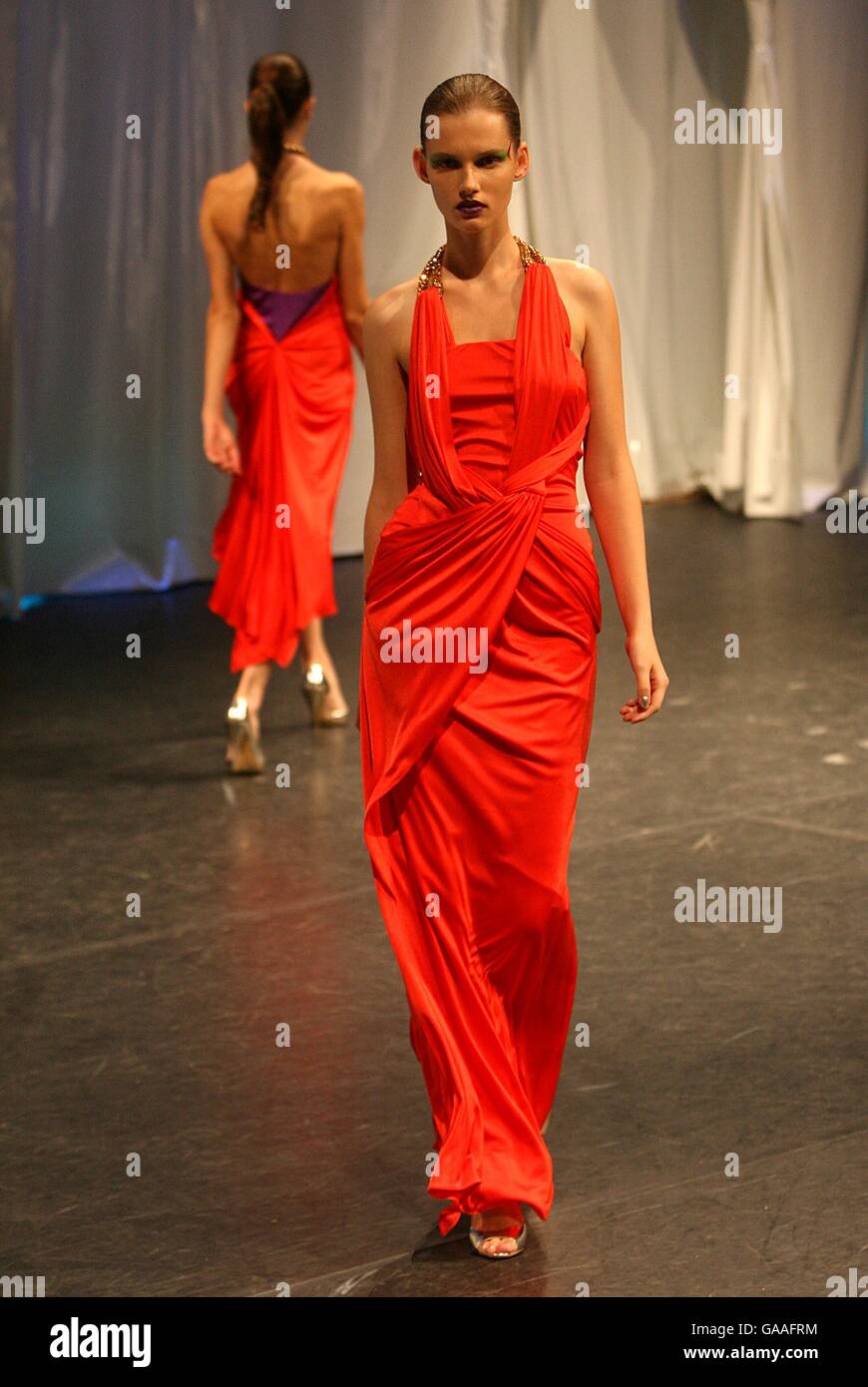 London Fashion Week - Ashley Isham Show. A model wears a creation by ...