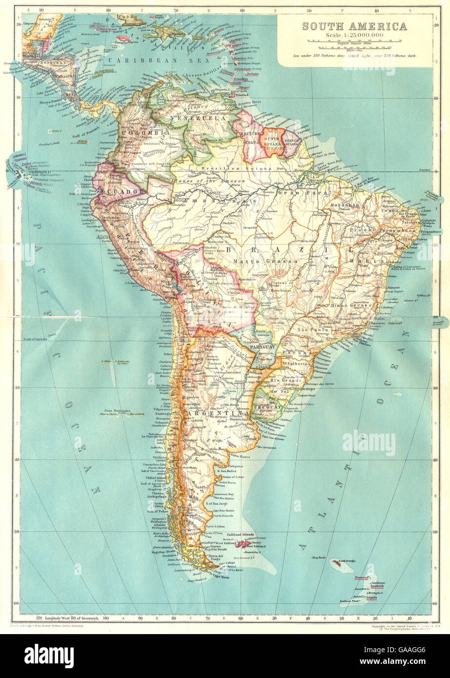 SOUTH AMERICA: South America, 1910 antique map Stock Photo - Alamy