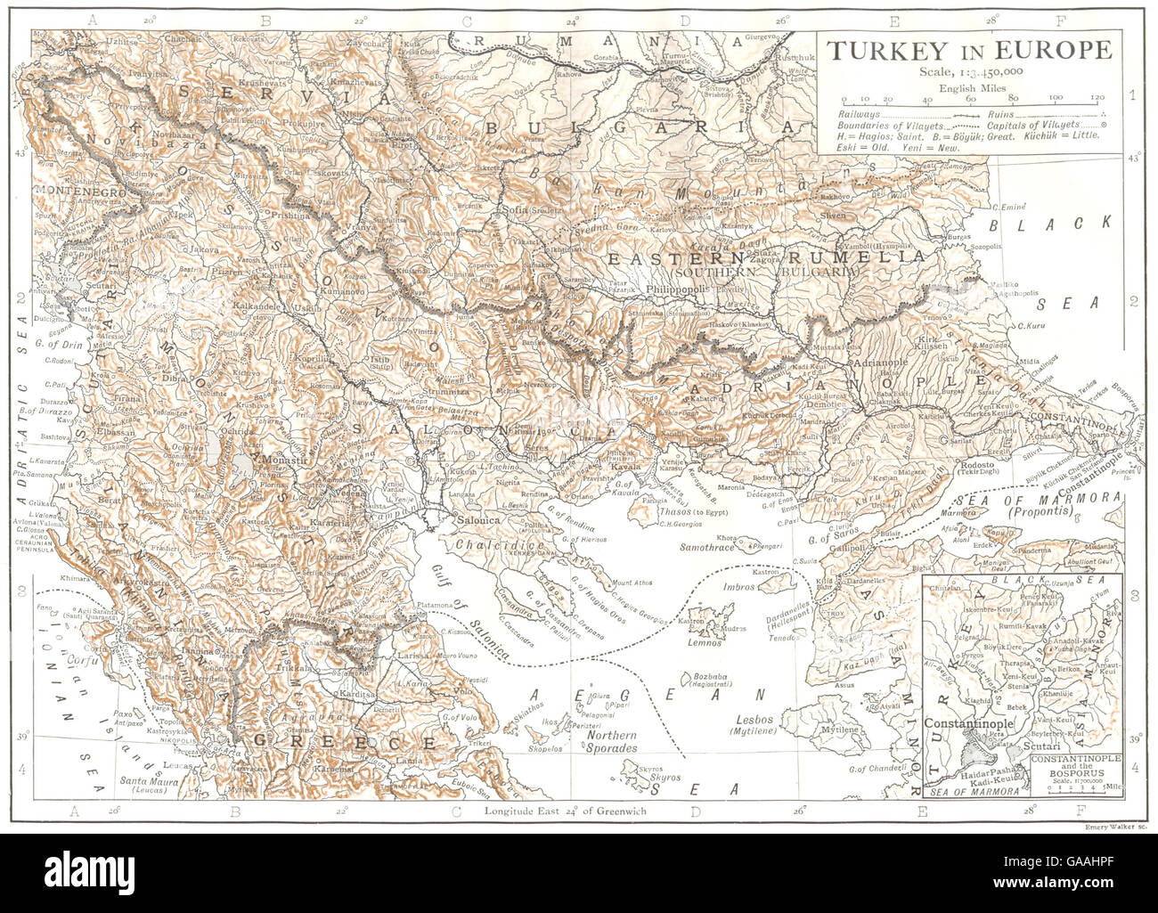 BALKANS: Turkey in Europe; Inset Istanbul Bosphorus; Greece Romania ...
