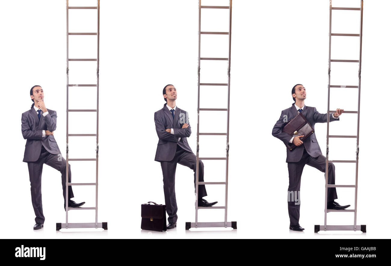 Businessman climbing the ladder isolated on white Stock Photo - Alamy