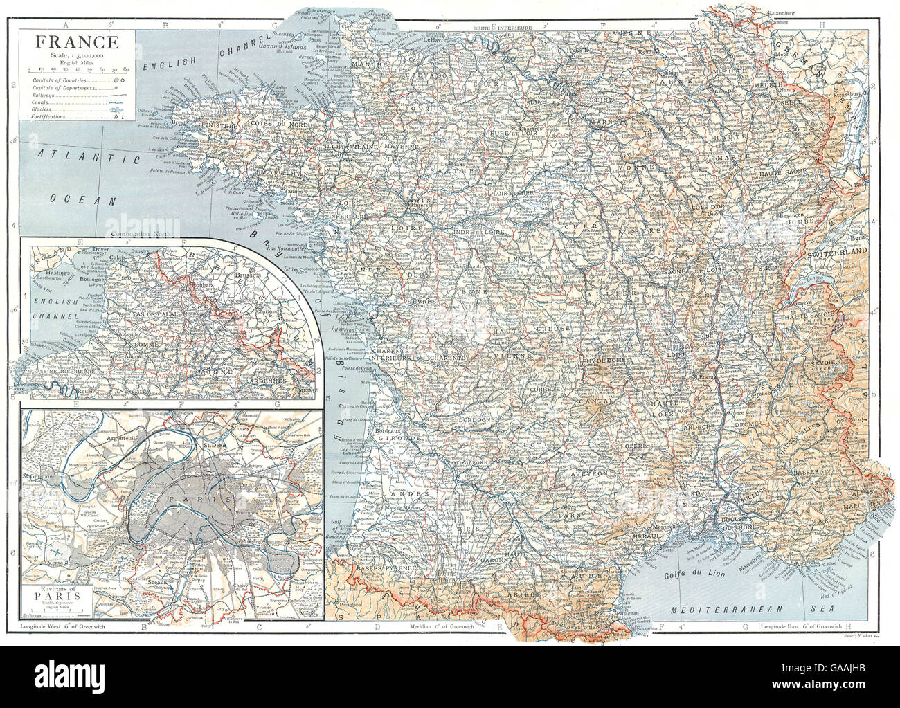 FRANCE: France; Inset environs of Paris, 1910 antique map Stock Photo ...