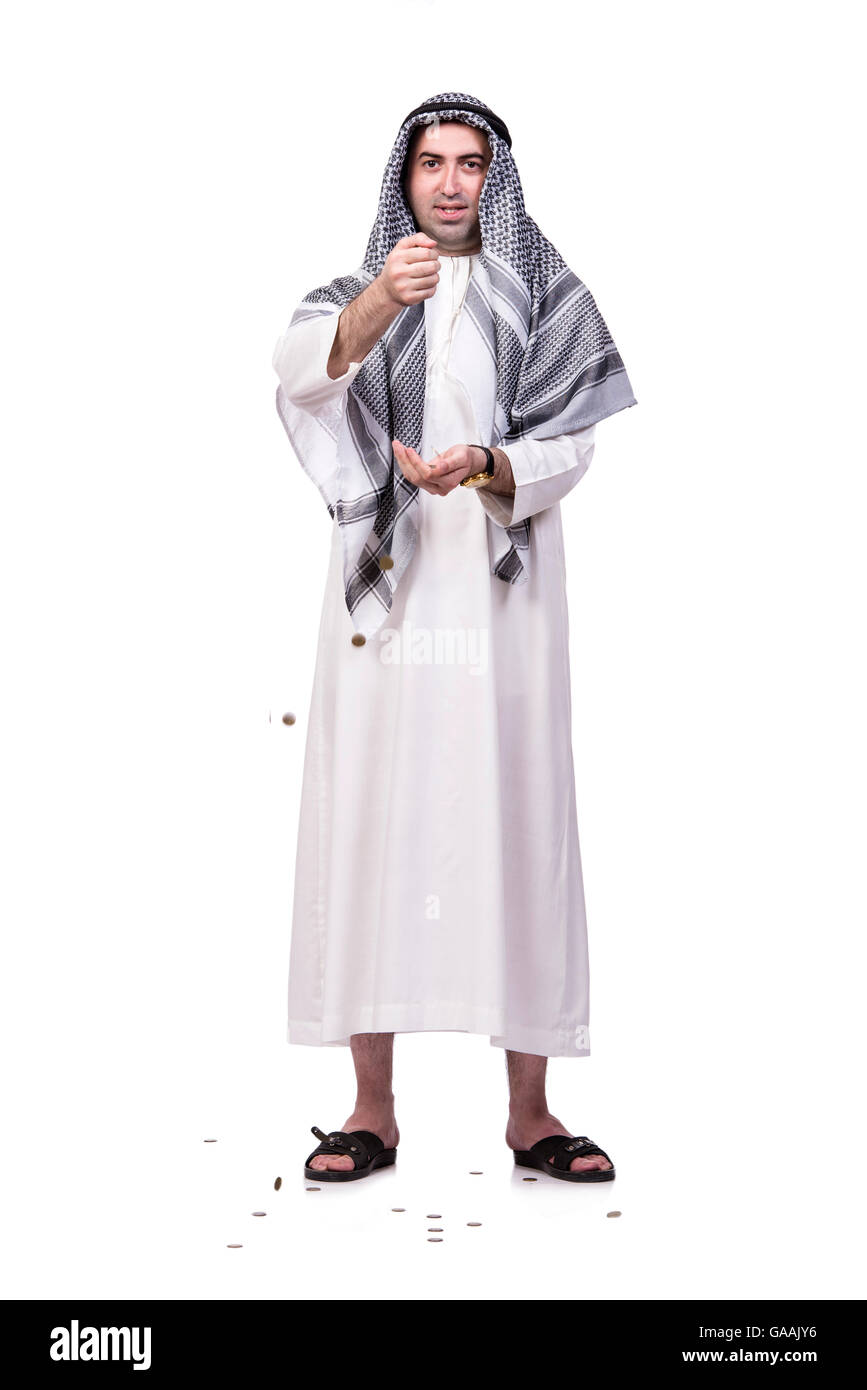 Arab throwing coins isolated on white Stock Photo - Alamy