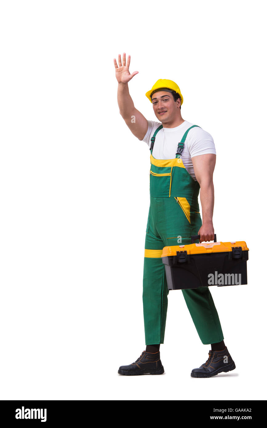 Man with toolbox isolated on the white background Stock Photo - Alamy
