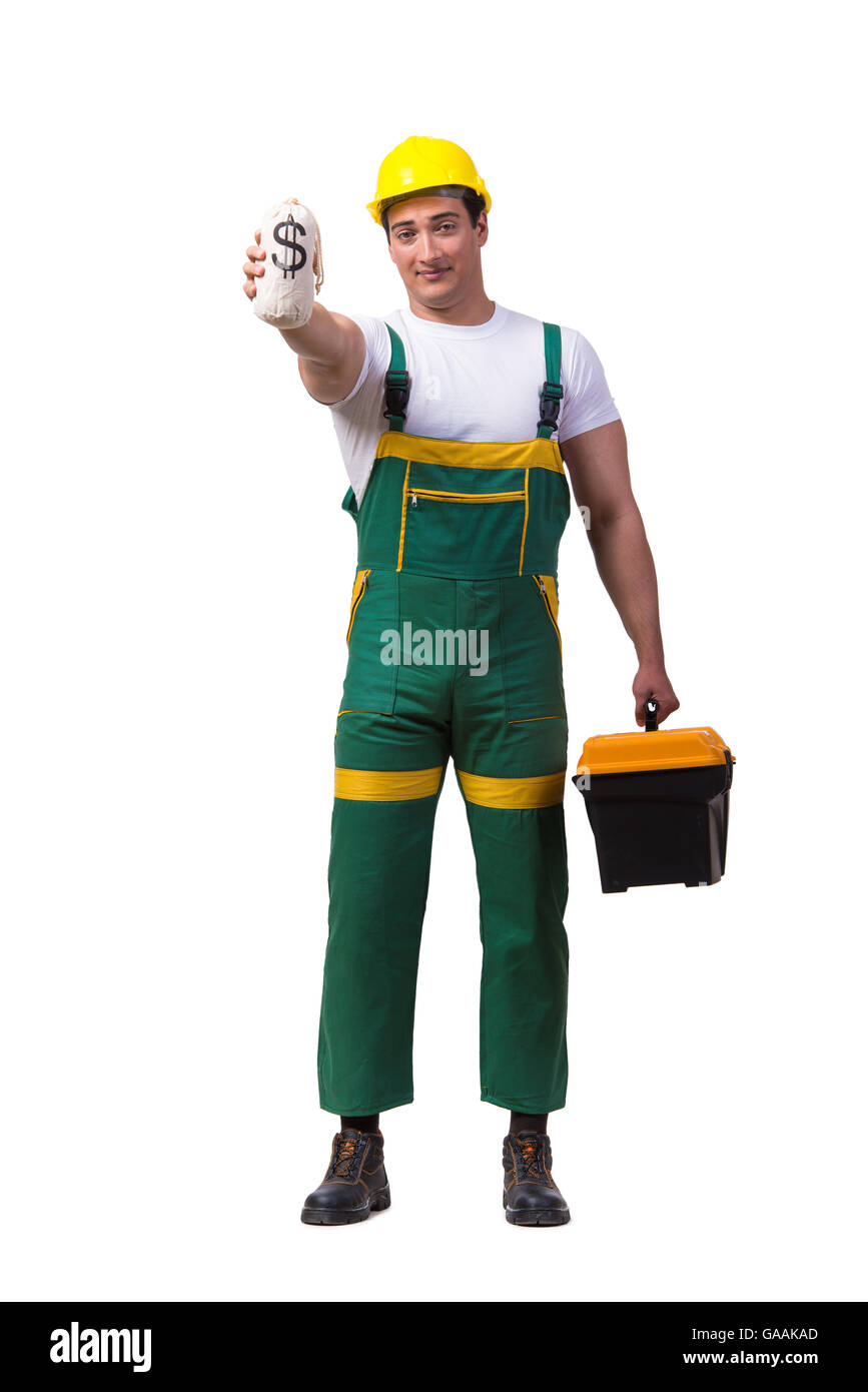 Man with toolbox isolated on the white background Stock Photo - Alamy