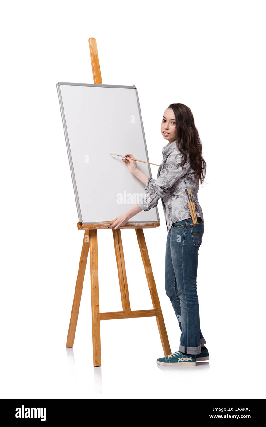 Female artist drawing picture isolated on white background Stock Photo ...