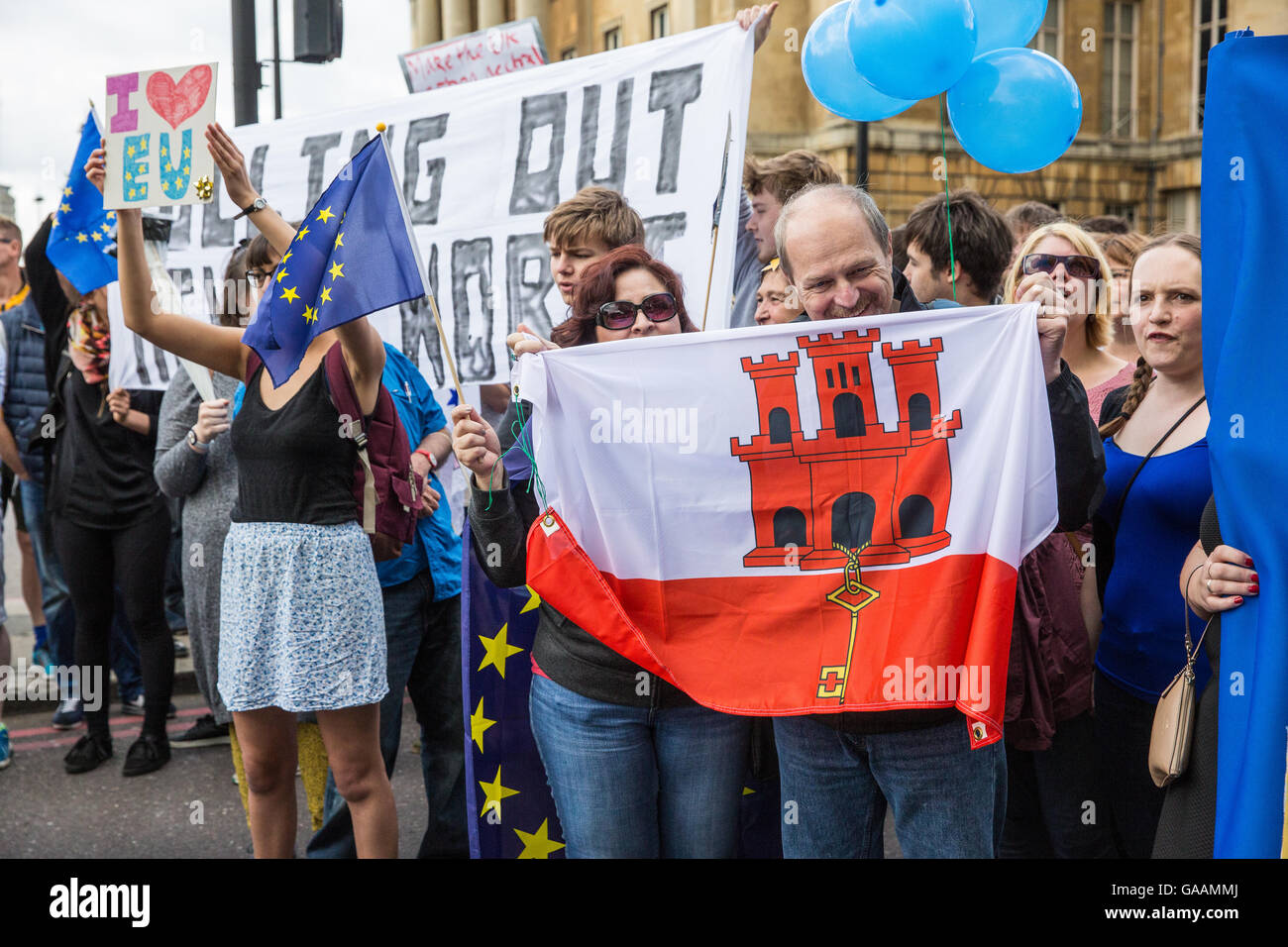 London, UK. 2nd July, 2016. A man with the flag of Gibraltar among tens ...