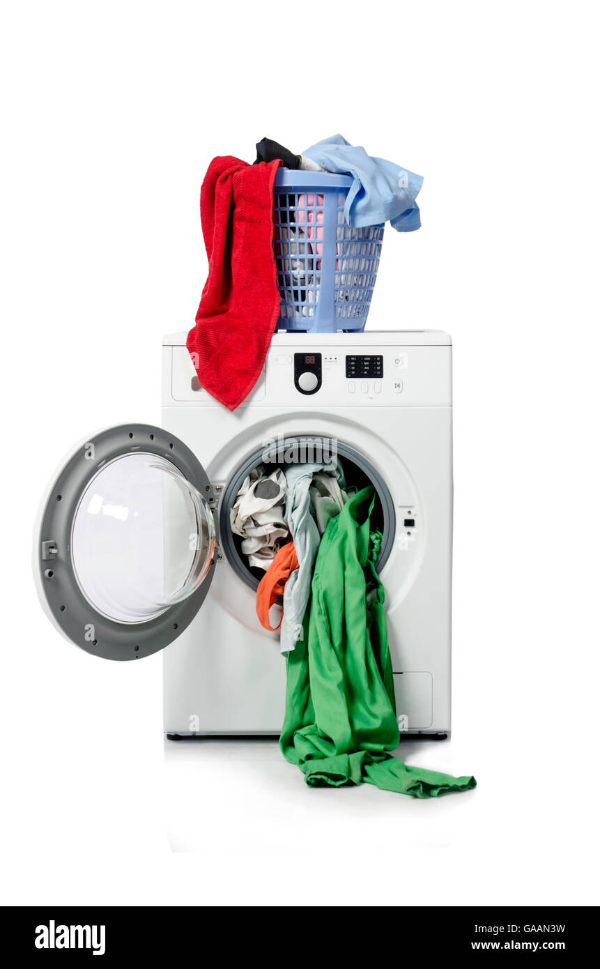 Washing machine isolated on white background Stock Photo - Alamy
