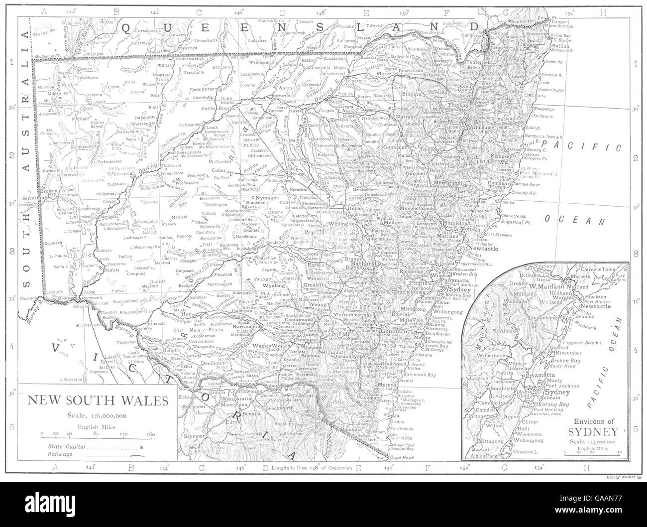 AUSTRALIA: New South Wales; Inset map of Environs of Sydney, 1910 Stock ...