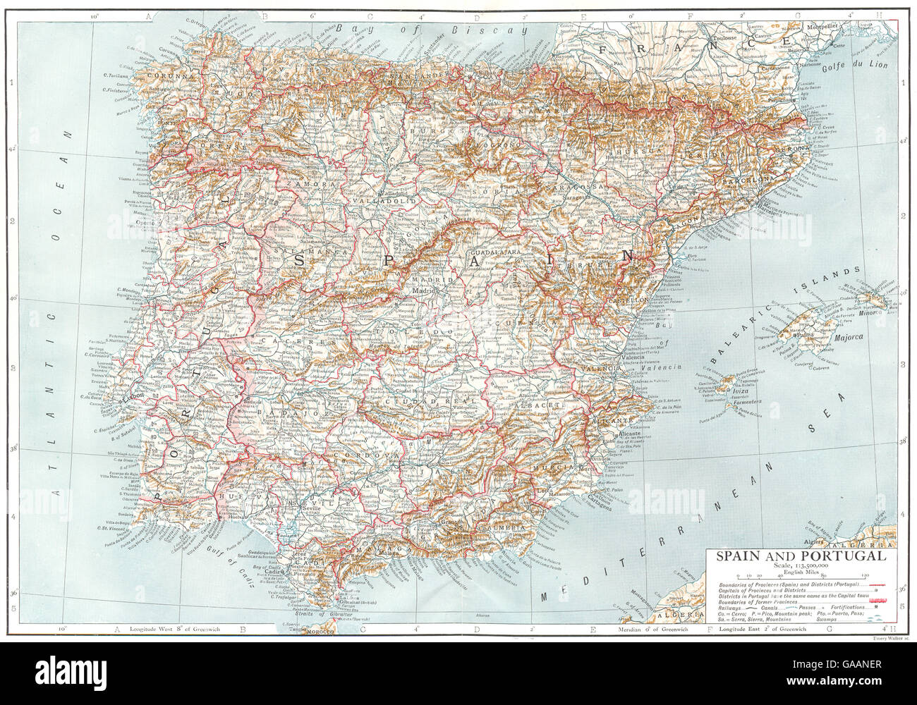 IBERIA: Spain and Portugal, 1910 antique map Stock Photo - Alamy