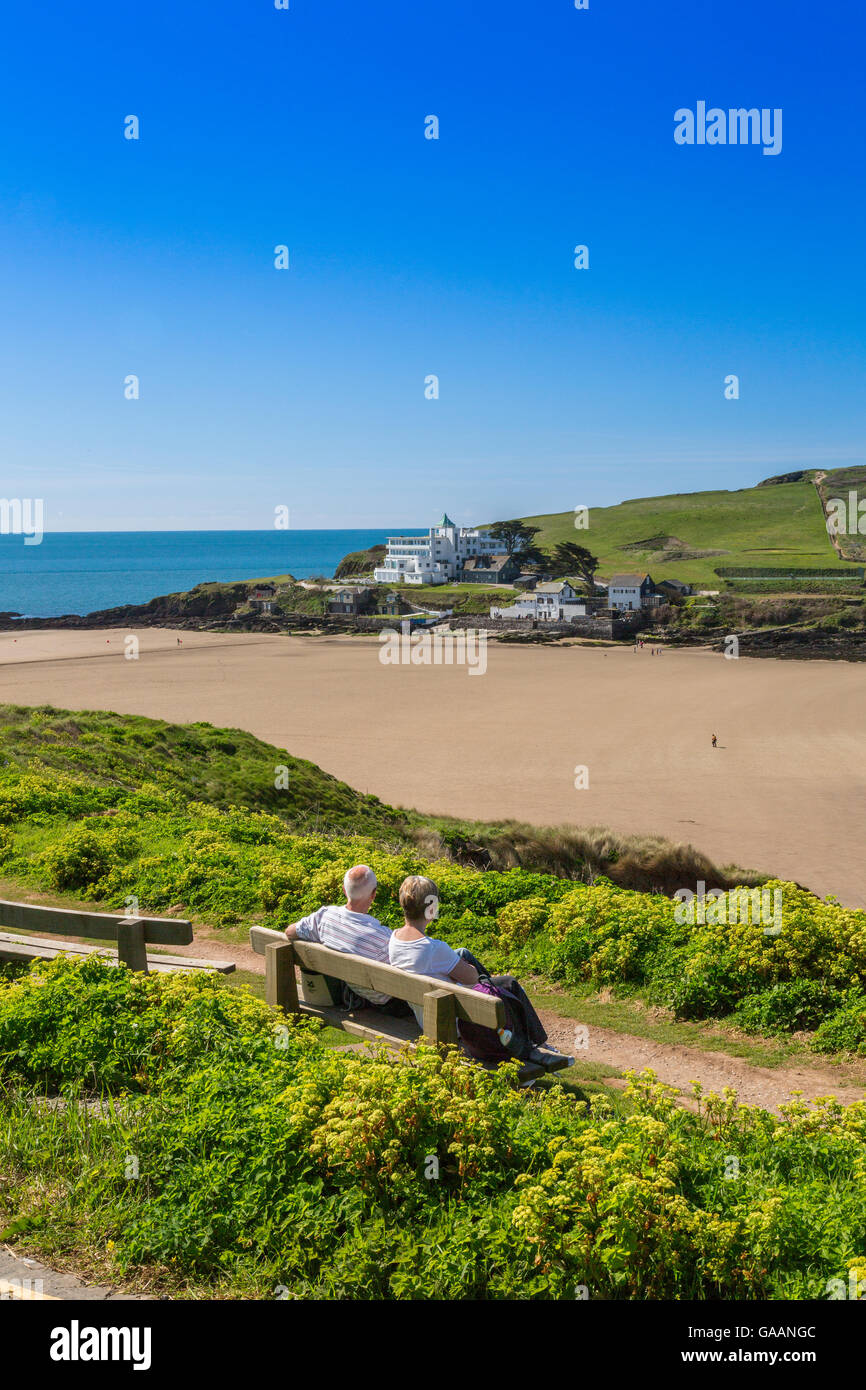 The art-deco styled hotel on Burgh Island, viewed from the SW Coast ...