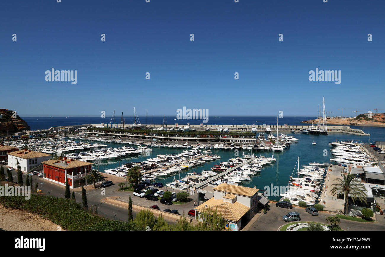 View over Port Adriano marina - original marina in the foreground and ...