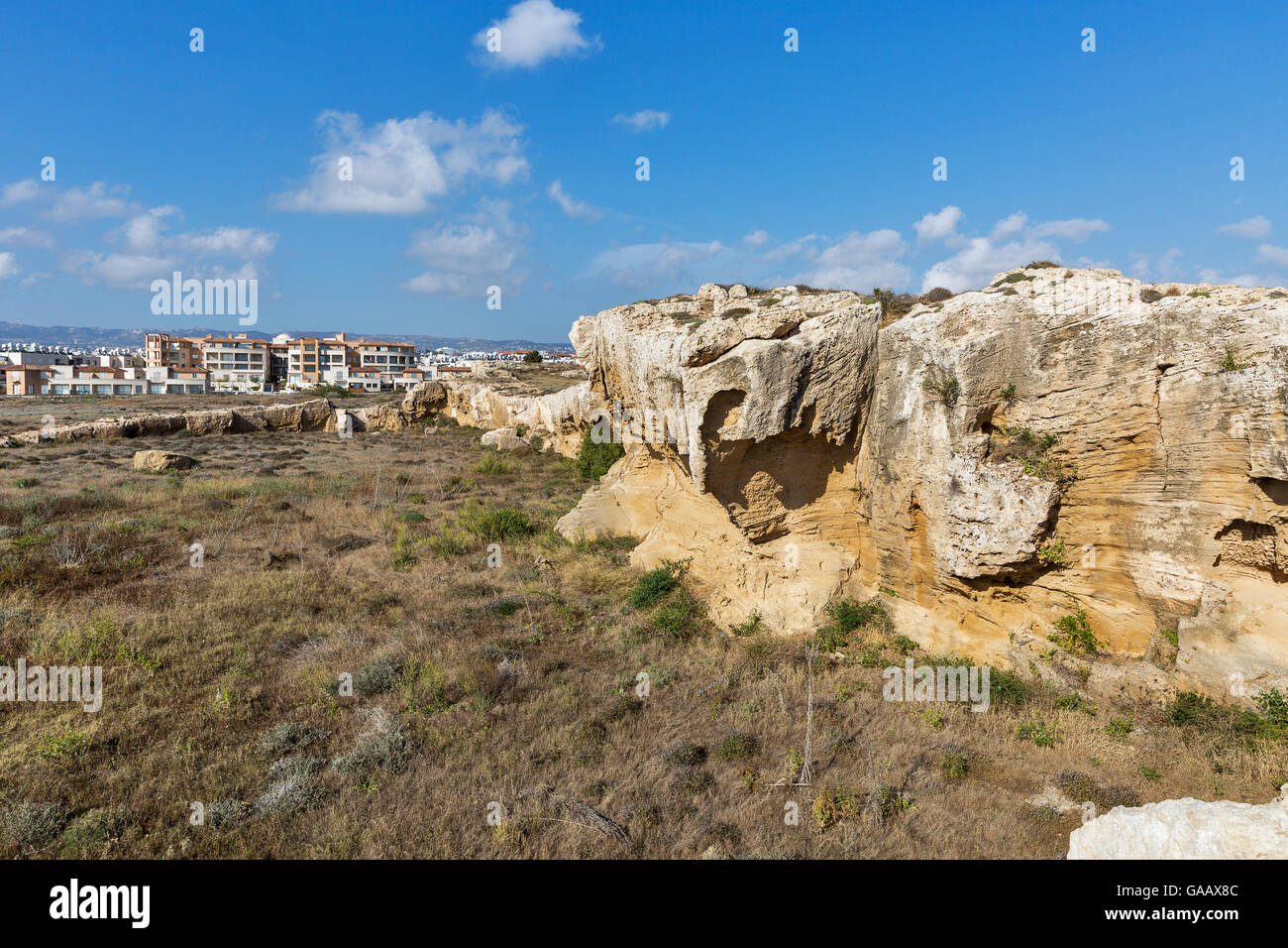 Ancient city walls ruins in Tombs of the Kings ancient necropolis of ...