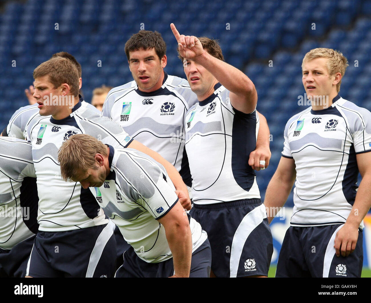 Scotlands nathan hines captains run murrayfield stadium hi-res stock ...
