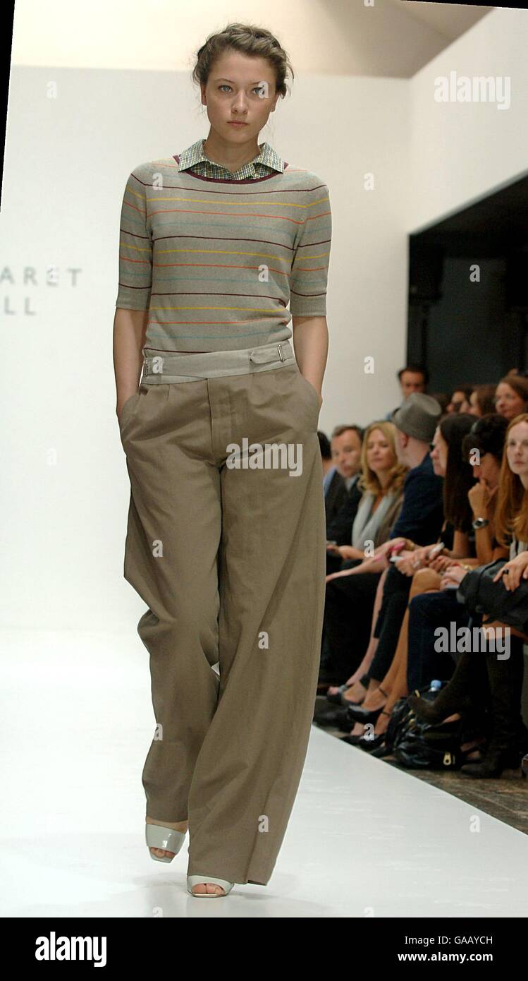 London Fashion Week - Margaret Howell Show. A model wears a creation by ...