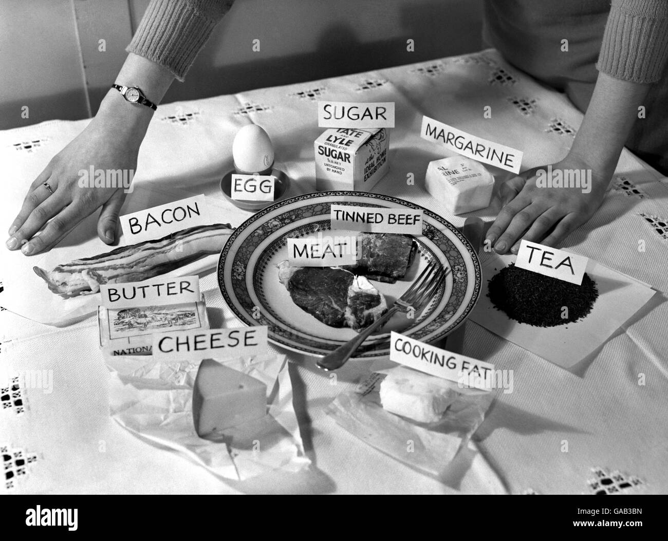Human Interest - Weekly Portion of Rationed Foods - Britain. One person ...