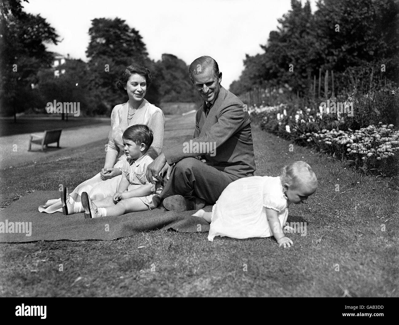 Princess Elizabeth, with the Duke of Edinburgh, and their two children ...