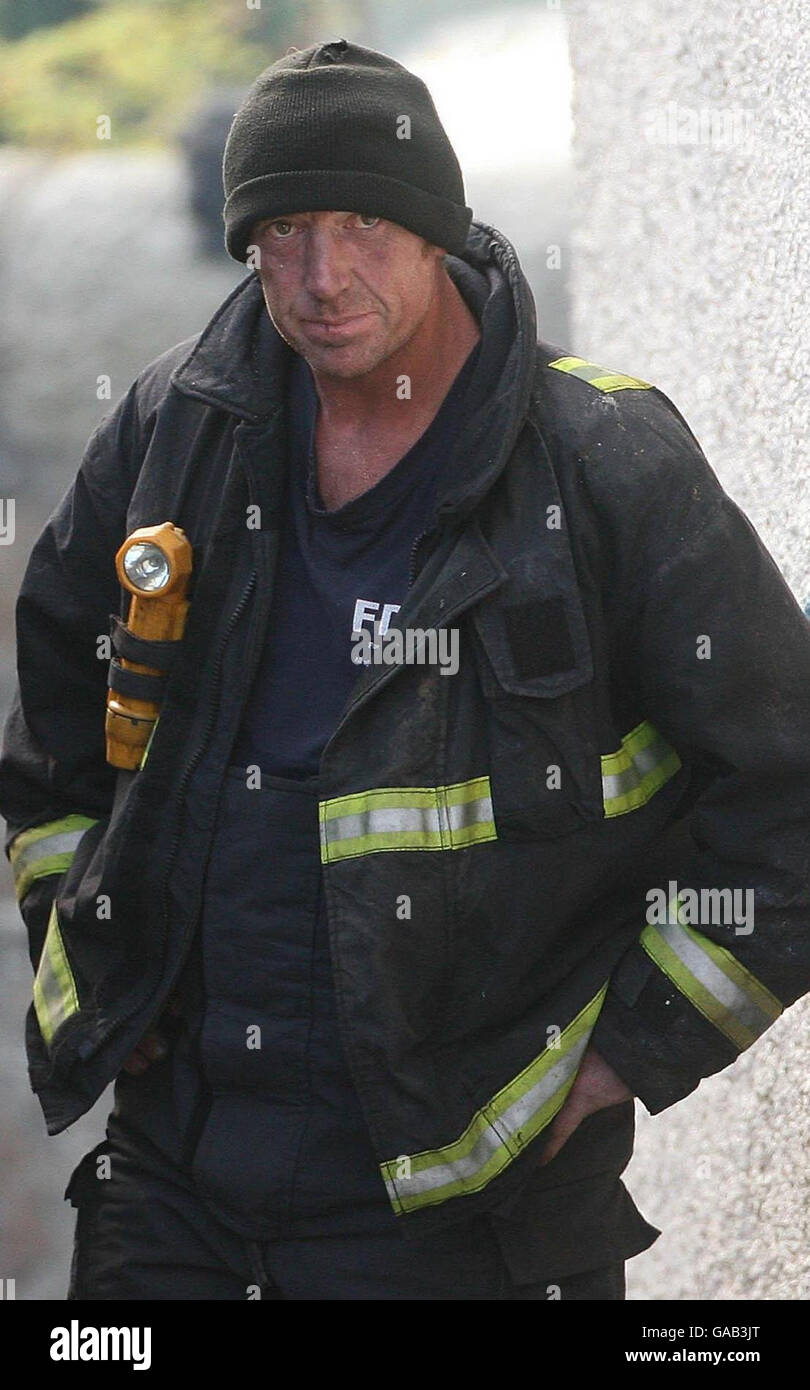 Emergency services attend the scene of a fire in bray hi-res stock ...