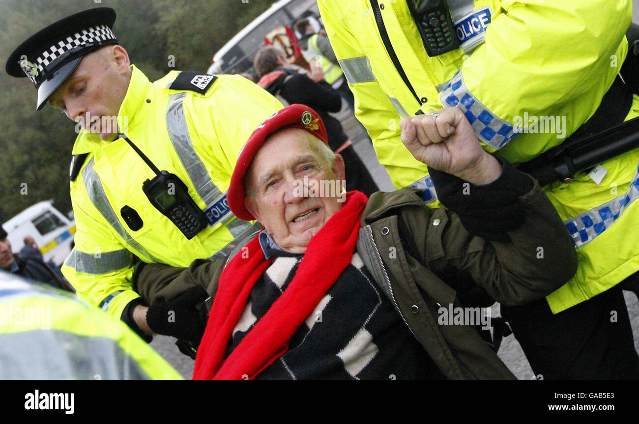 A protester is carried away by police at Faslane Naval Base during the ...