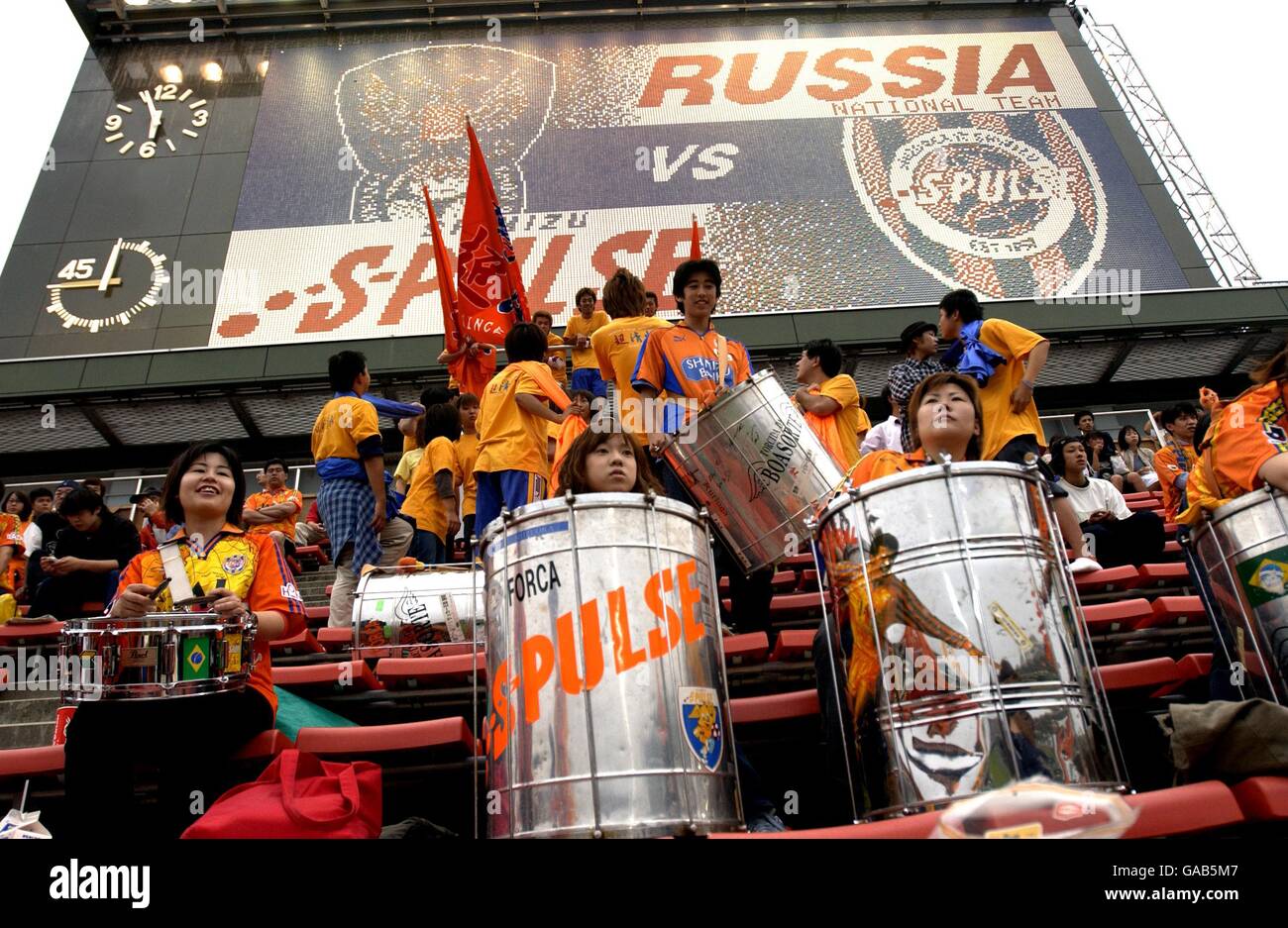 Shimizu S-Pulse fans soak up the atmosphere prior to the game with ...