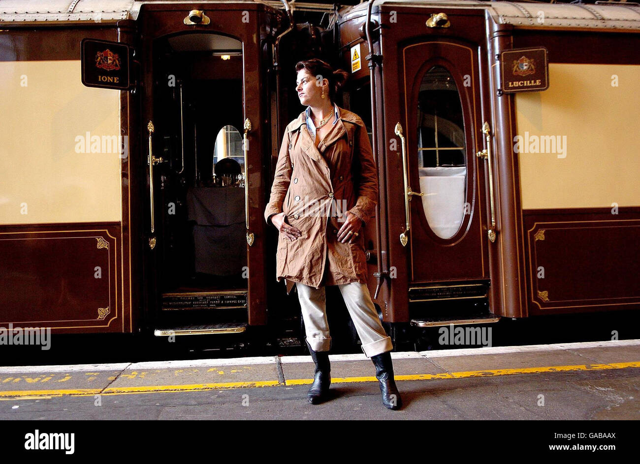 Artist Tracey Emin poses in front of the British Pullman carriage of ...