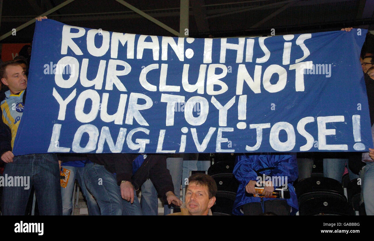 Chelsea fans display a banner before kick off during the Carling Cup ...
