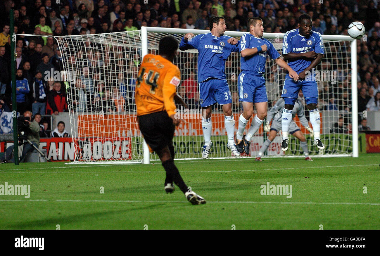 The Chelsea wall watch the ball go wide from Hull City's Jay Jay Okocha ...