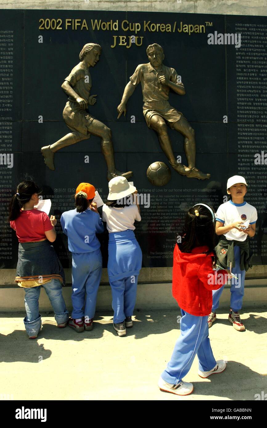 Korean school children work on a World Cup project whilst visiting the ...